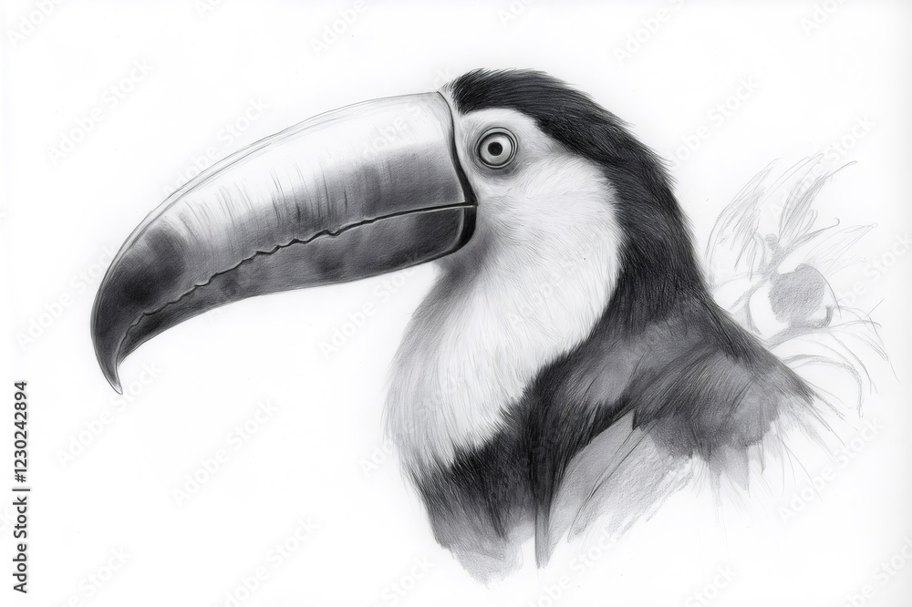 Detailed pencil drawing of a toucan showcasing its distinctive large ...