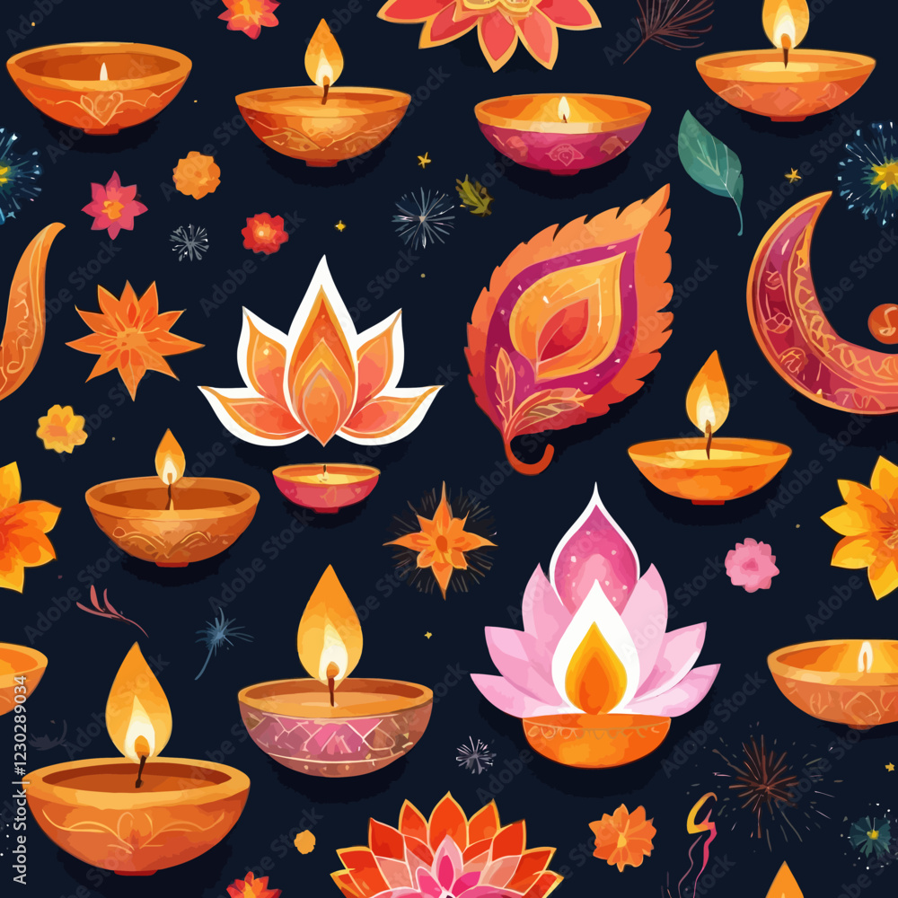 Vector de Stock Diwali Clipart Set. Water color illustration of Diwali ...