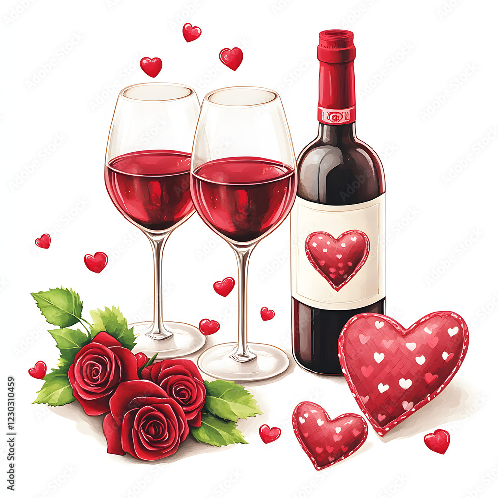 Wines clipart, cute valentine clipart, watercolour illustration Stock ...