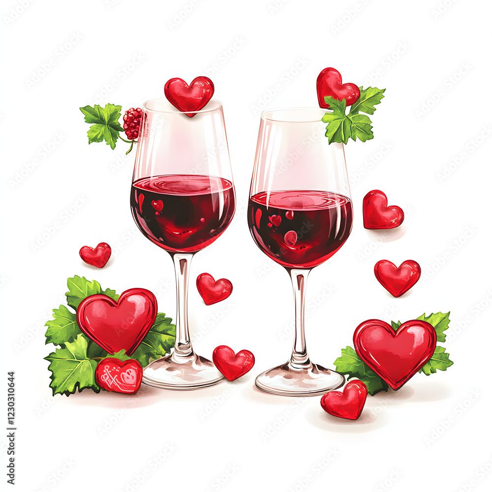 Wines clipart, cute valentine clipart, watercolour illustration Stock ...