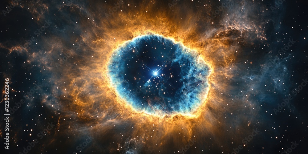 The nebula's center glows with new stars being born amidst gas and dust Stock Illustration ...