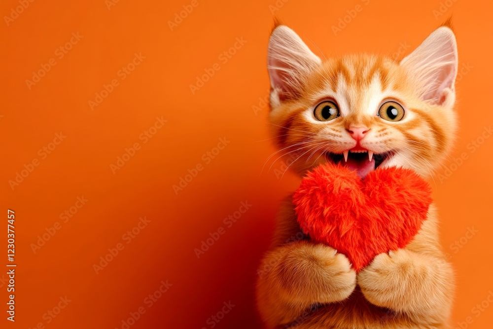 Marketing conceptual art. Cute somali kitty with fluffy red heart ...