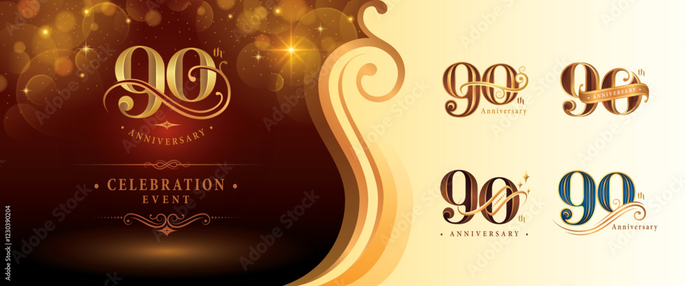 Set of 90th Anniversary logotype design, Ninety years Anniversary Logo ...