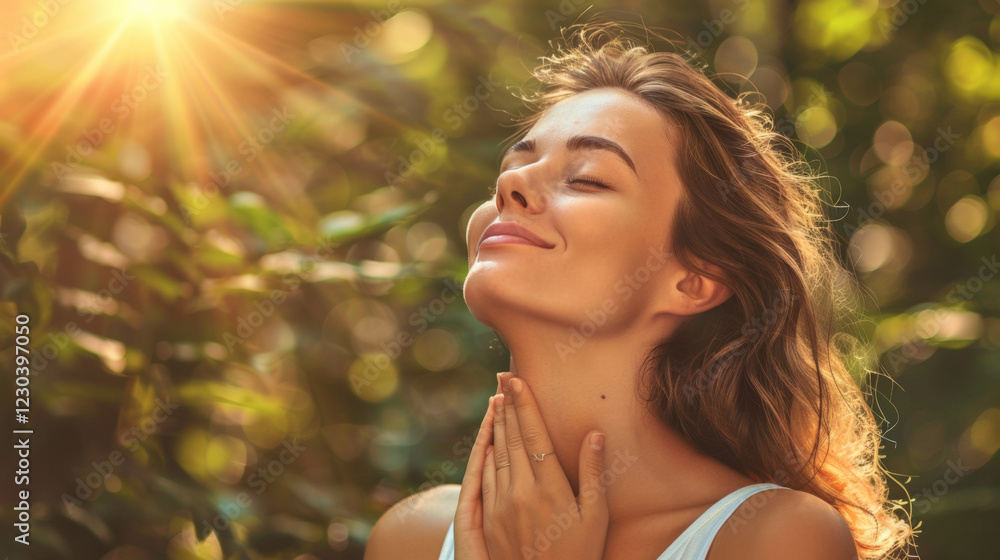 Woman side view in zen meditation outdoor. Portrait of healthy ...
