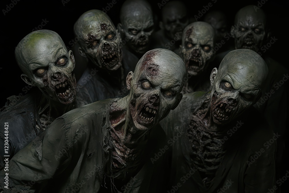 Scary Zombies Emerging from Darkness in Gruesome Horror Scene Stock ...