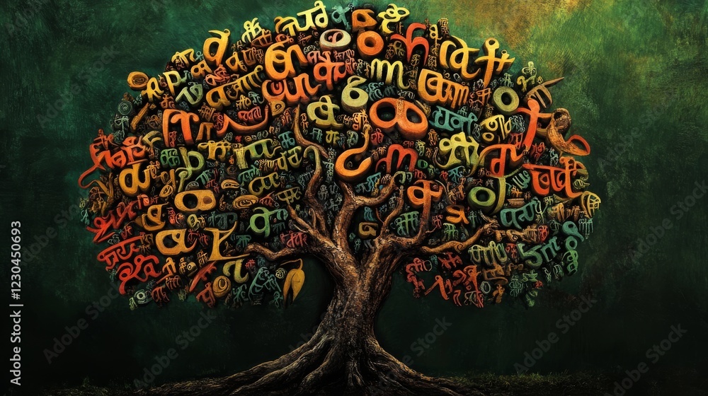 Indian language letters tree with Indian Map Stock Illustration | Adobe ...