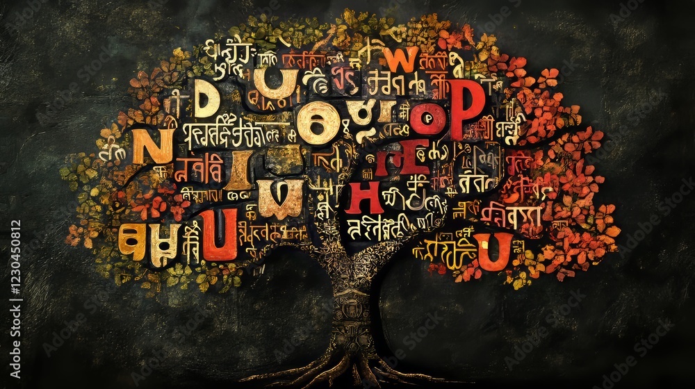 Indian language letters tree with Indian Map Stock Illustration | Adobe ...