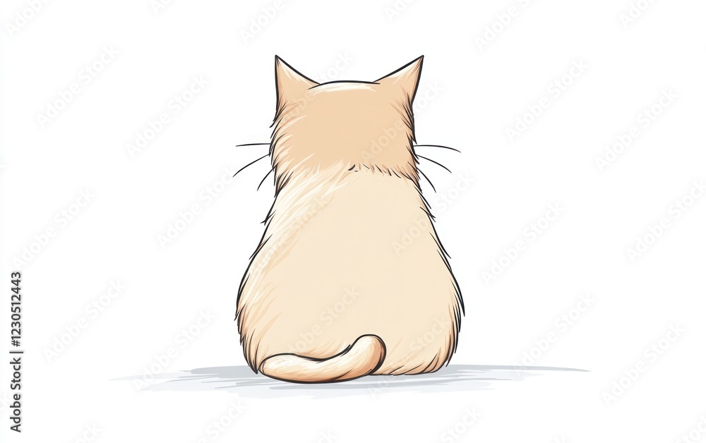 Cartoon cat sitting, back view, white background, pet illustration ...