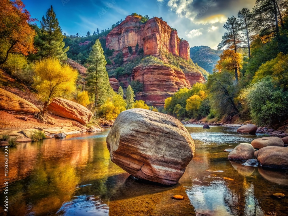 Vintage Sedona Arizona Landscape: Giant Boulder at Oak Creek, Slide ...