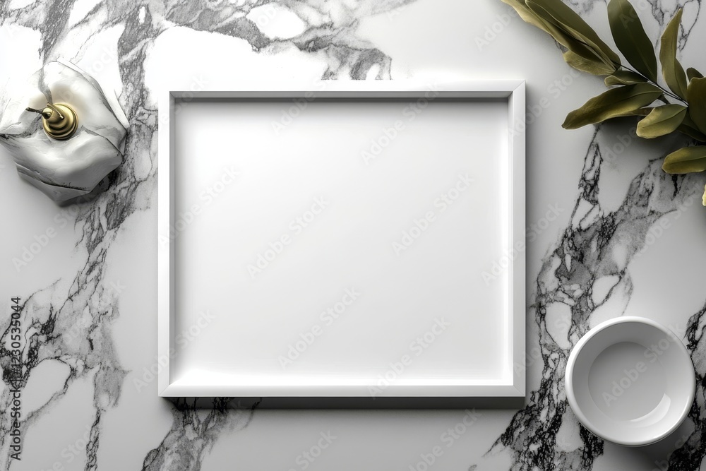 A modern minimalist design featuring a simple white picture frame, a ...