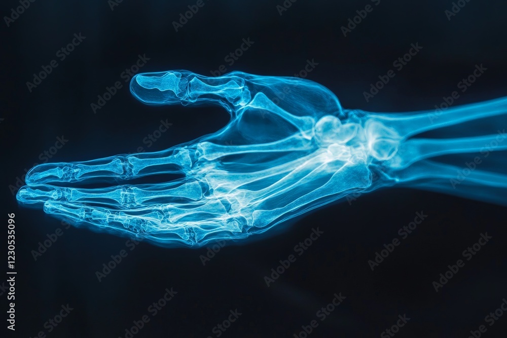X-ray image of a human hand showcasing bone structure and skeletal ...