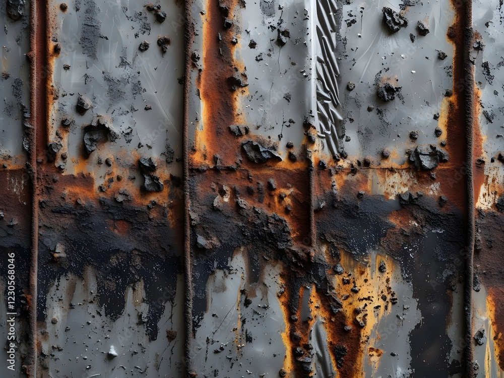 The surface of the metal has been worn over time, with layers of rust ...