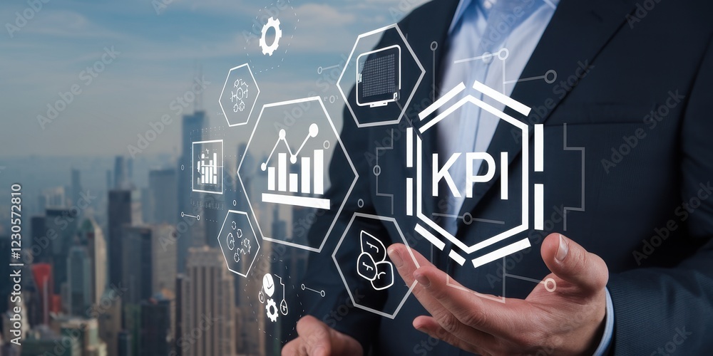 Businessman Presenting KPI Dashboard with Key Performance Indicators on ...