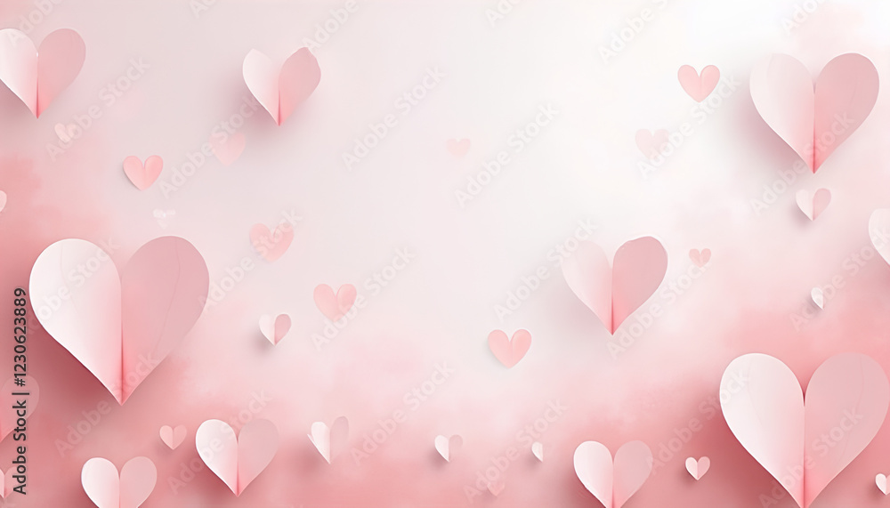 Soft pink hues with elegant paper hearts in motion A stylish and ...
