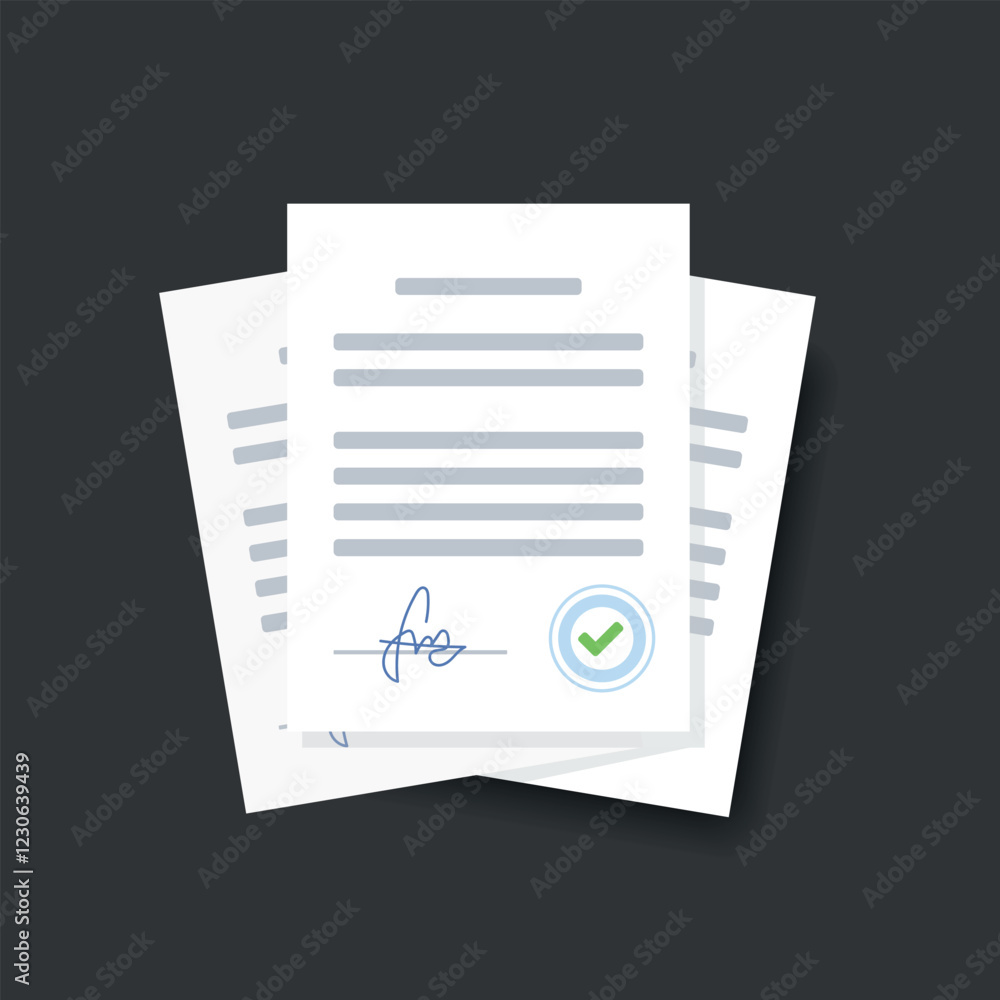 Vector illustration of stack of contract documents, flat cartoon ...
