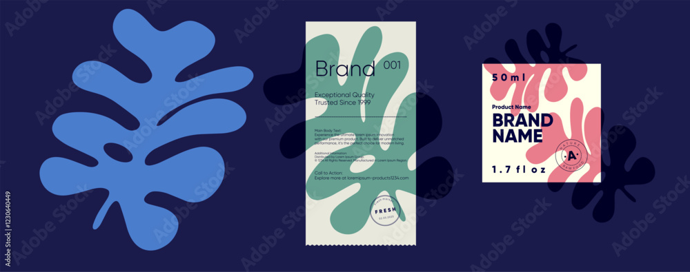 Bright and modern label design with fluid organic shapes and bold ...