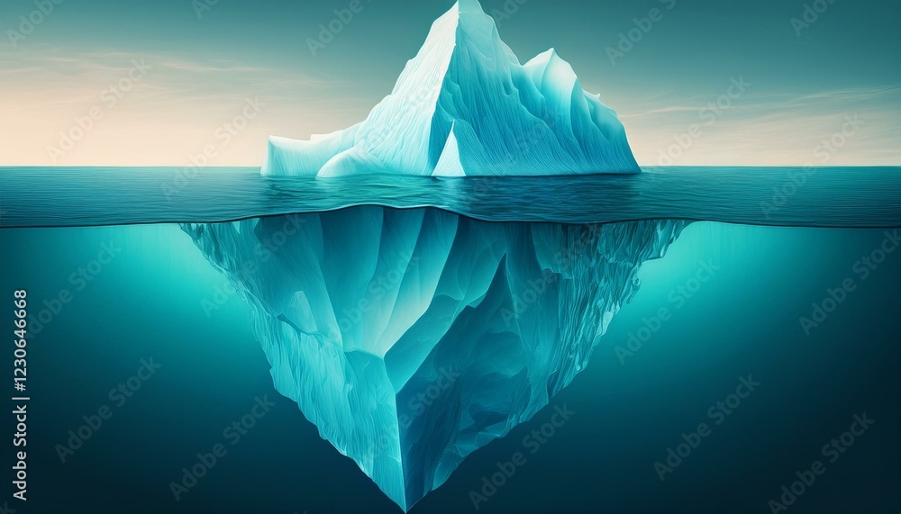 large iceberg floating with most of its mass underwater showing the ...