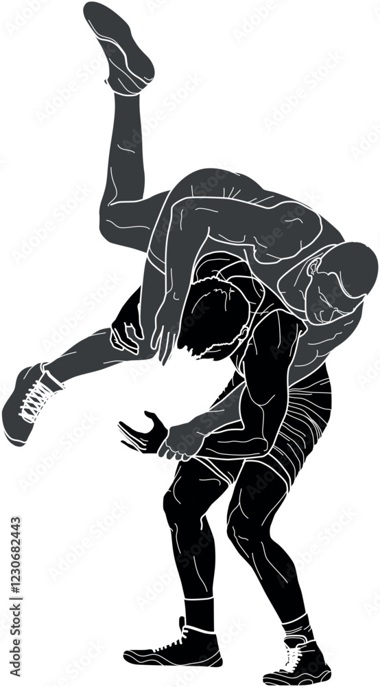 WRESTLING 1 line drawing illustration, WRESTLERS, Greco roman ...