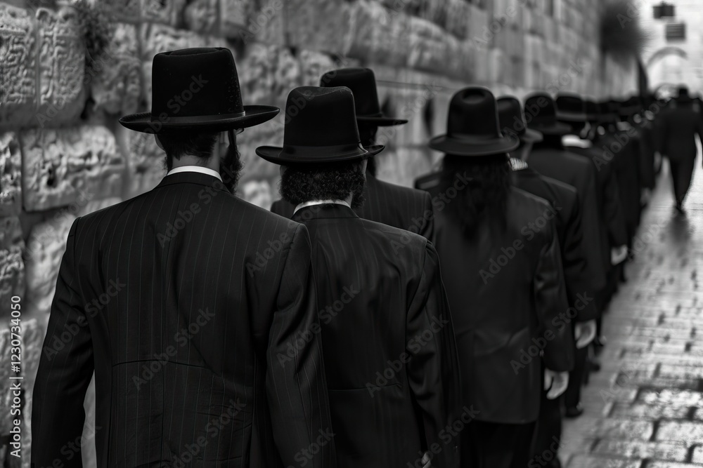 Ultra orthodox Jewish men from Chabad Lubavitch at Western Wall. Stock ...