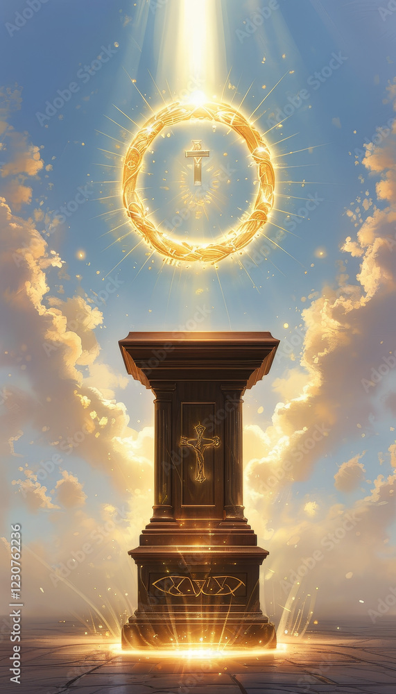 Easter themed product display podium background, Sacred light glow ...