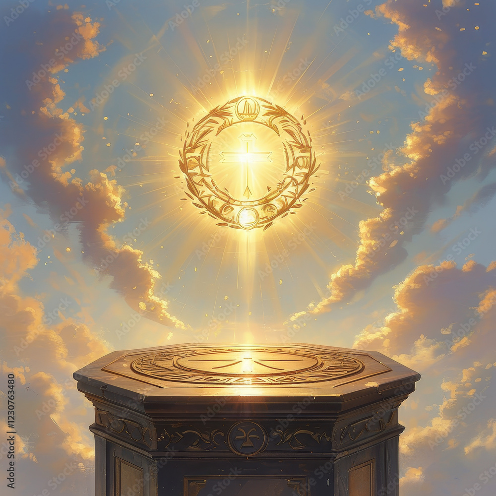 Easter themed product display podium background, Sacred light glow ...