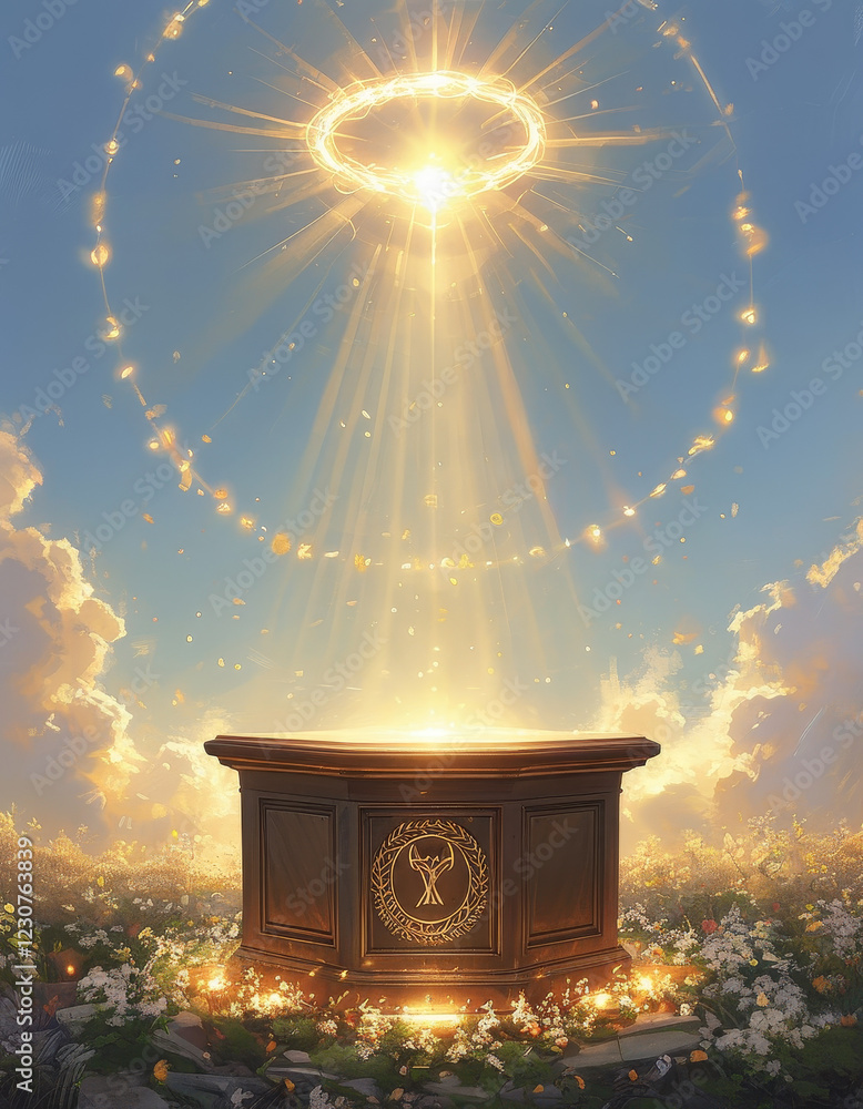 Easter themed product display podium background, Sacred light glow ...