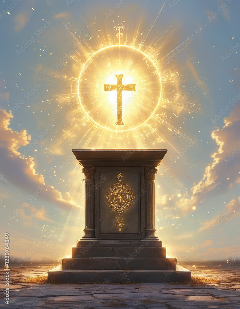 Easter themed product display podium background, Sacred light glow ...
