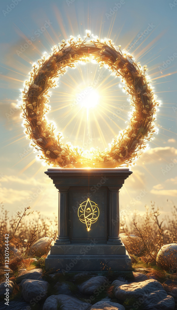 Easter themed product display podium background, Sacred light glow ...