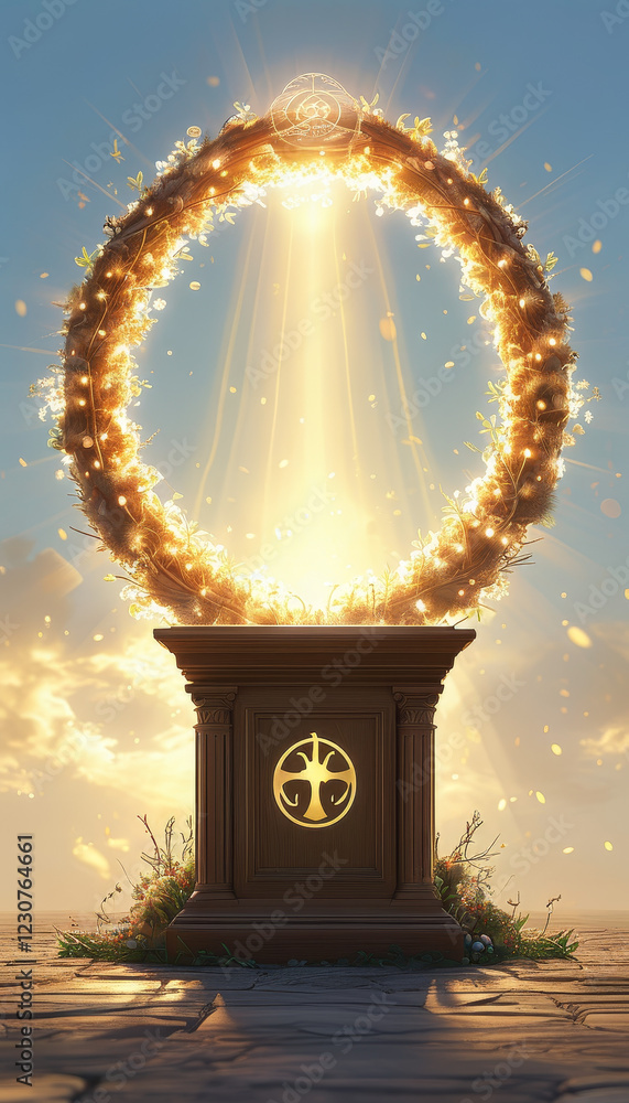 Easter themed product display podium background, Sacred light glow ...