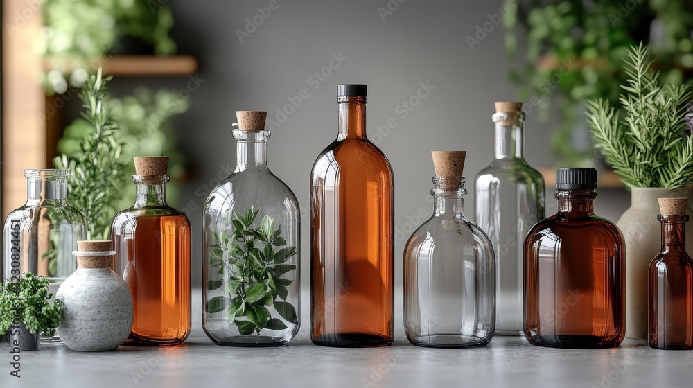 bottles collection mockup, with various bottle shapes and sizes ...