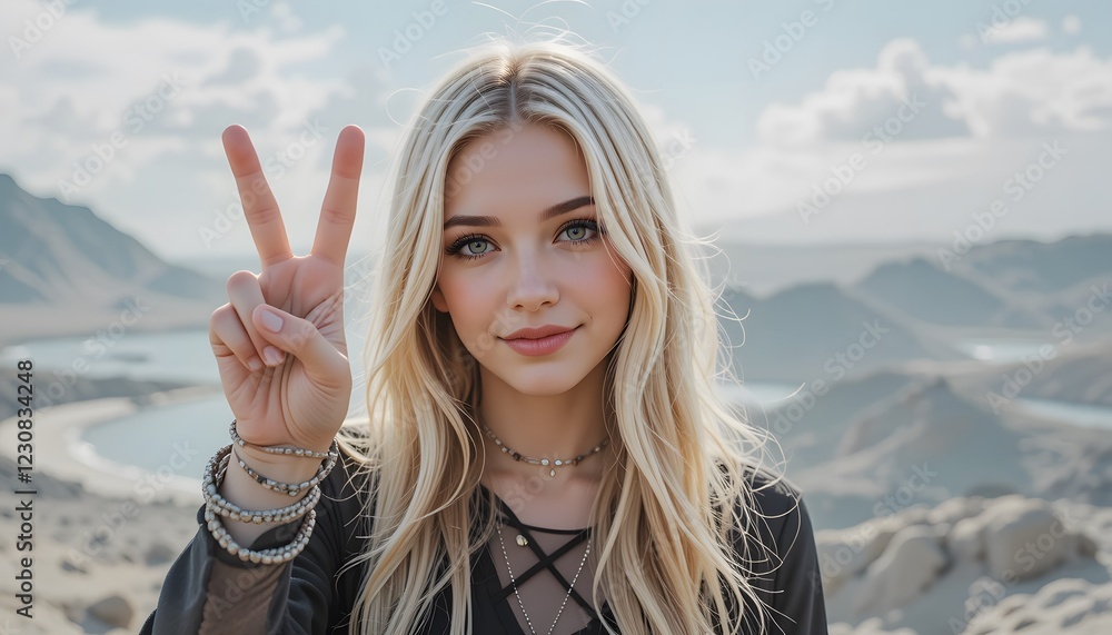 Beautiful Blonde Peace Sign. Stock Photo | Adobe Stock