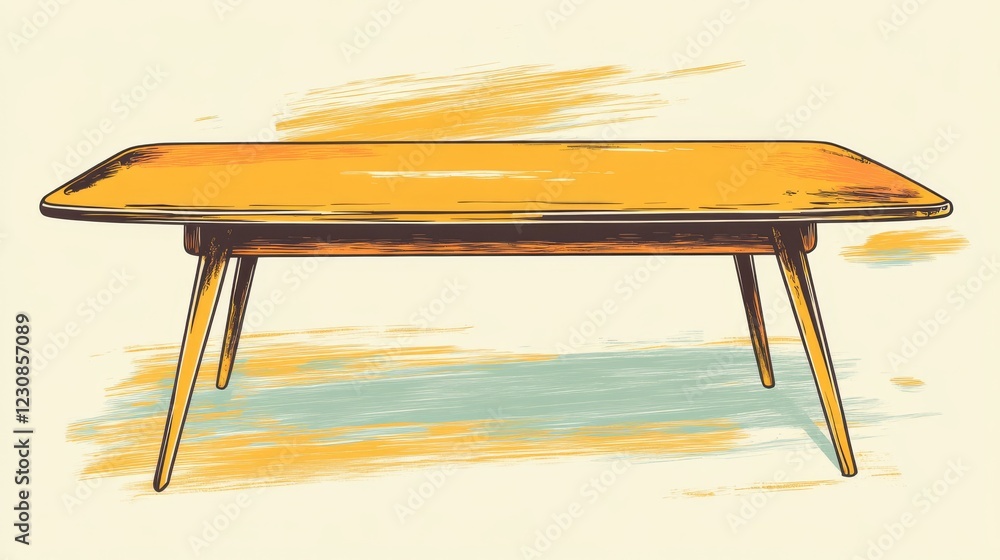 Depiction of a plain wooden dining table with a white background for a ...