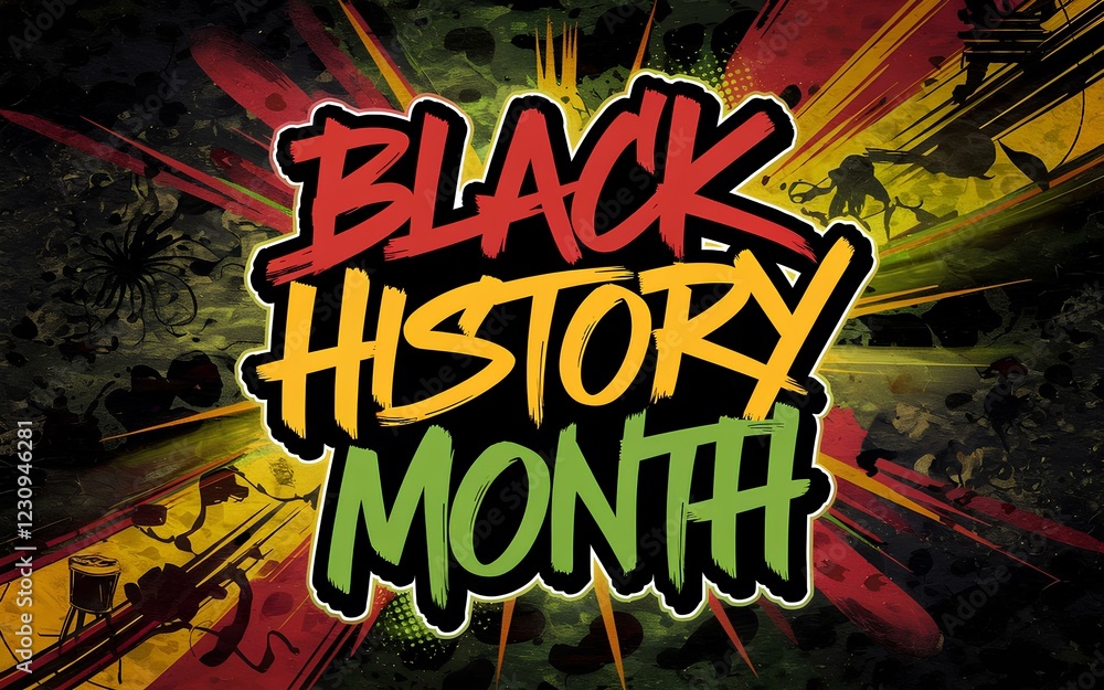 Black History Month text in graffiti-style font with red, yellow, and ...
