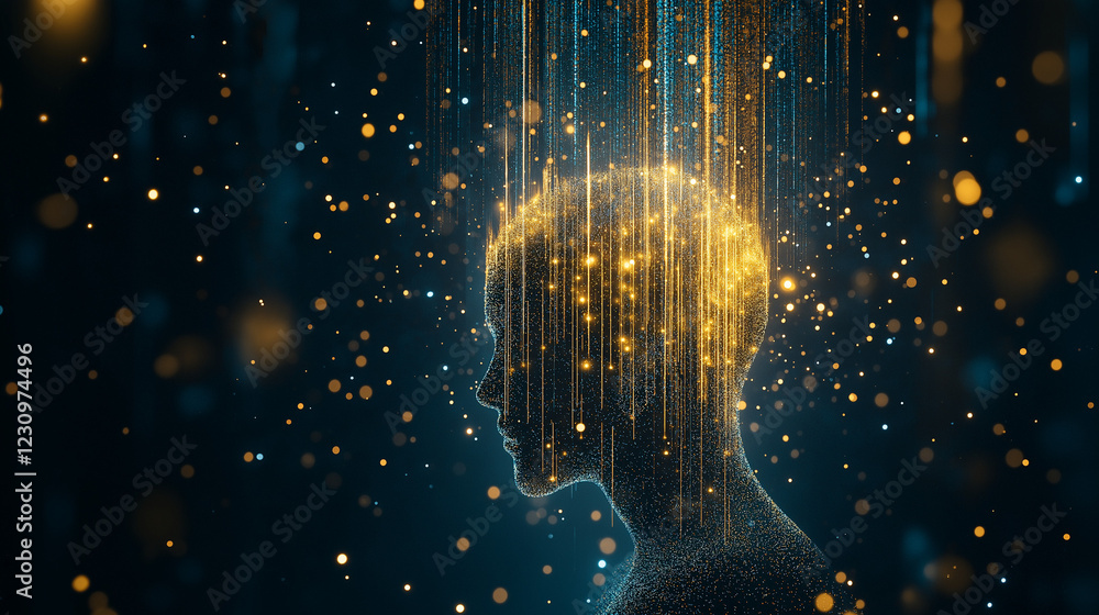 Illuminated Mind: Abstract digital art depicting a human head ...