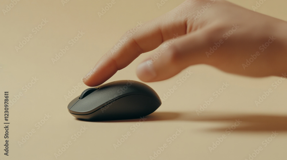 finger is seen clicking a computer mouse isolated on a simple ...