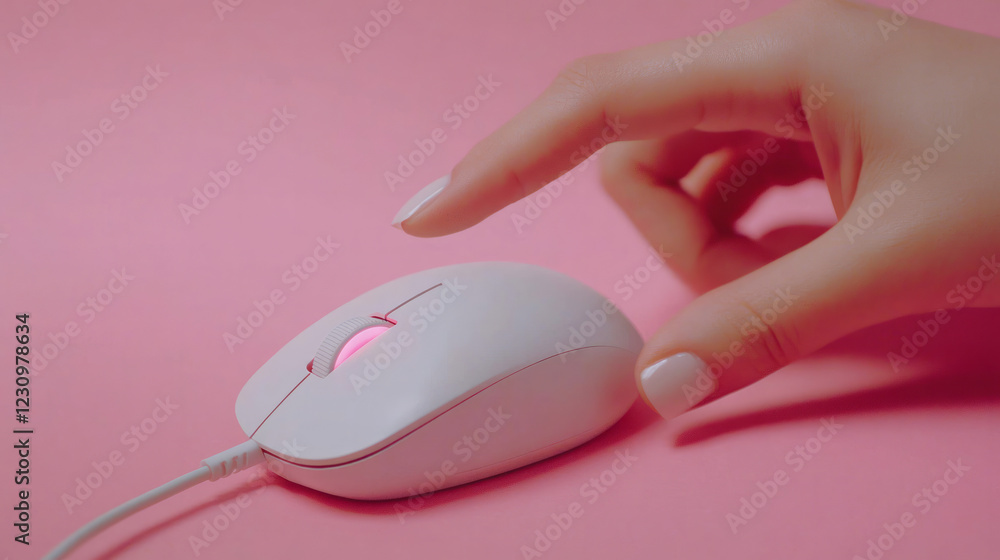 finger is seen clicking a computer mouse isolated on a simple ...