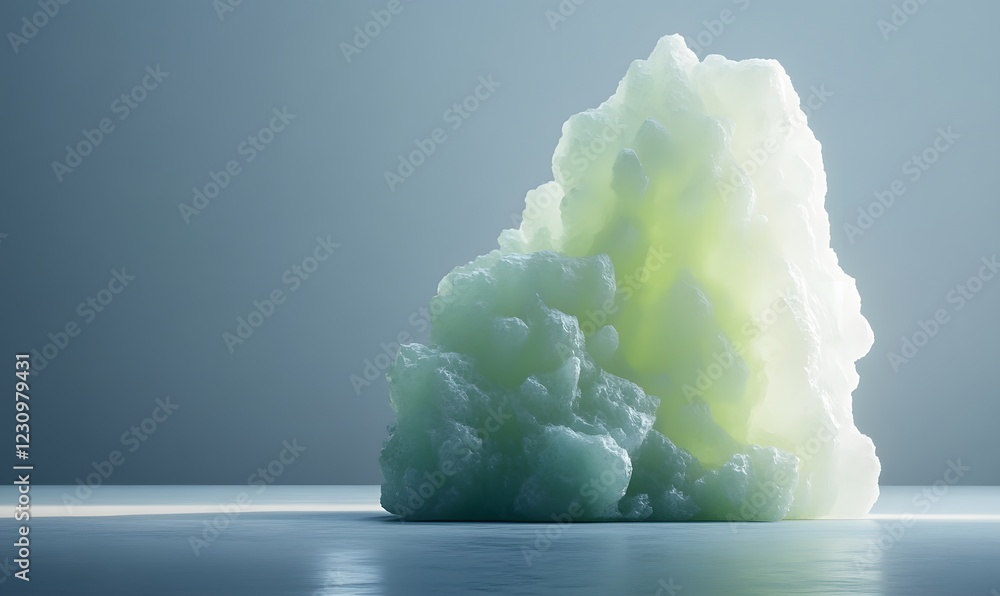 Light green amorphous rock formation with glow on surface, studio ...