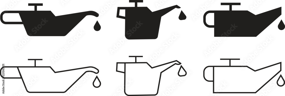 Oil can icons set in flat and line styles. Service needed symbols ...