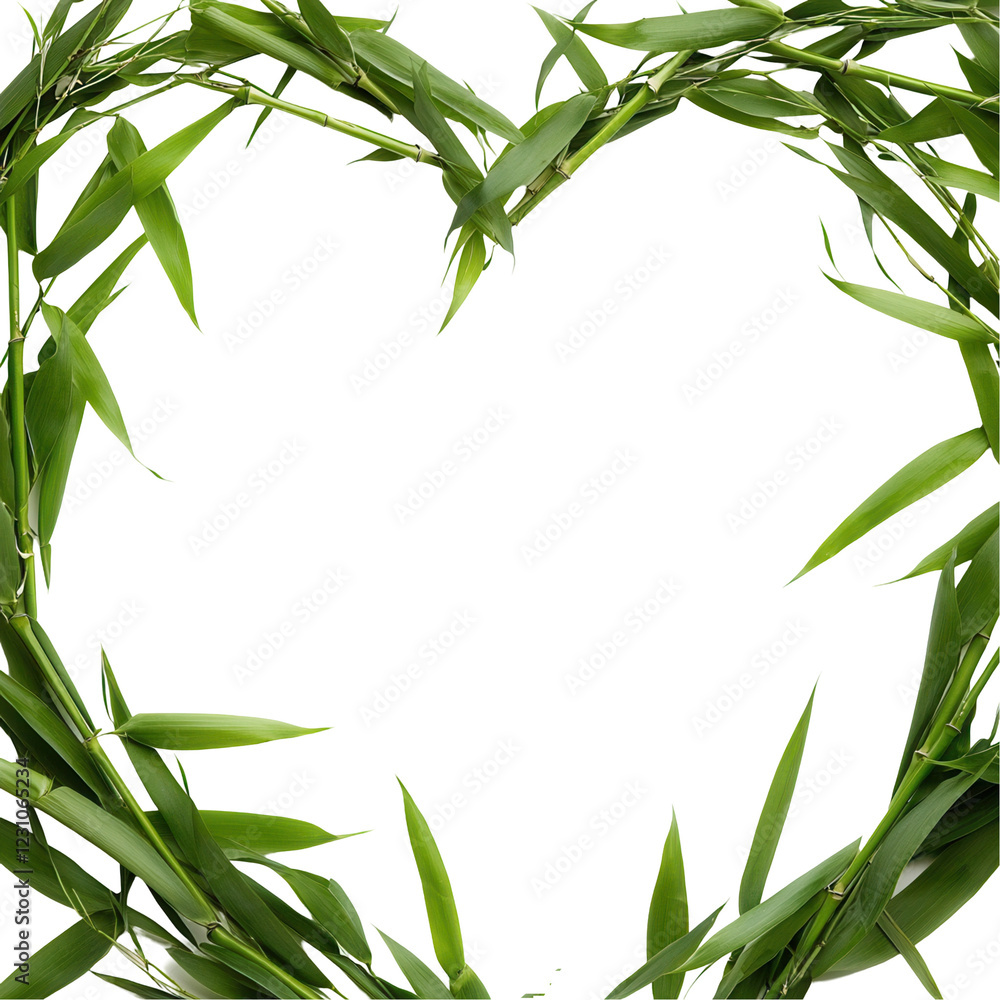 Heart-shaped bamboo leaves natural setting image with transparent ...