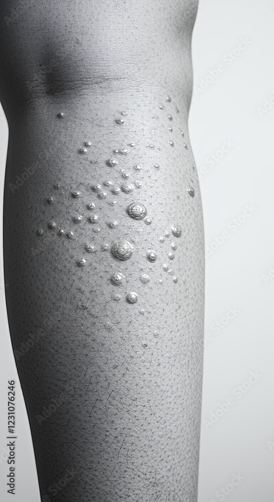 Grayscale Close Up of Skin Lesions on a Leg Showing Possible Dermatitis ...