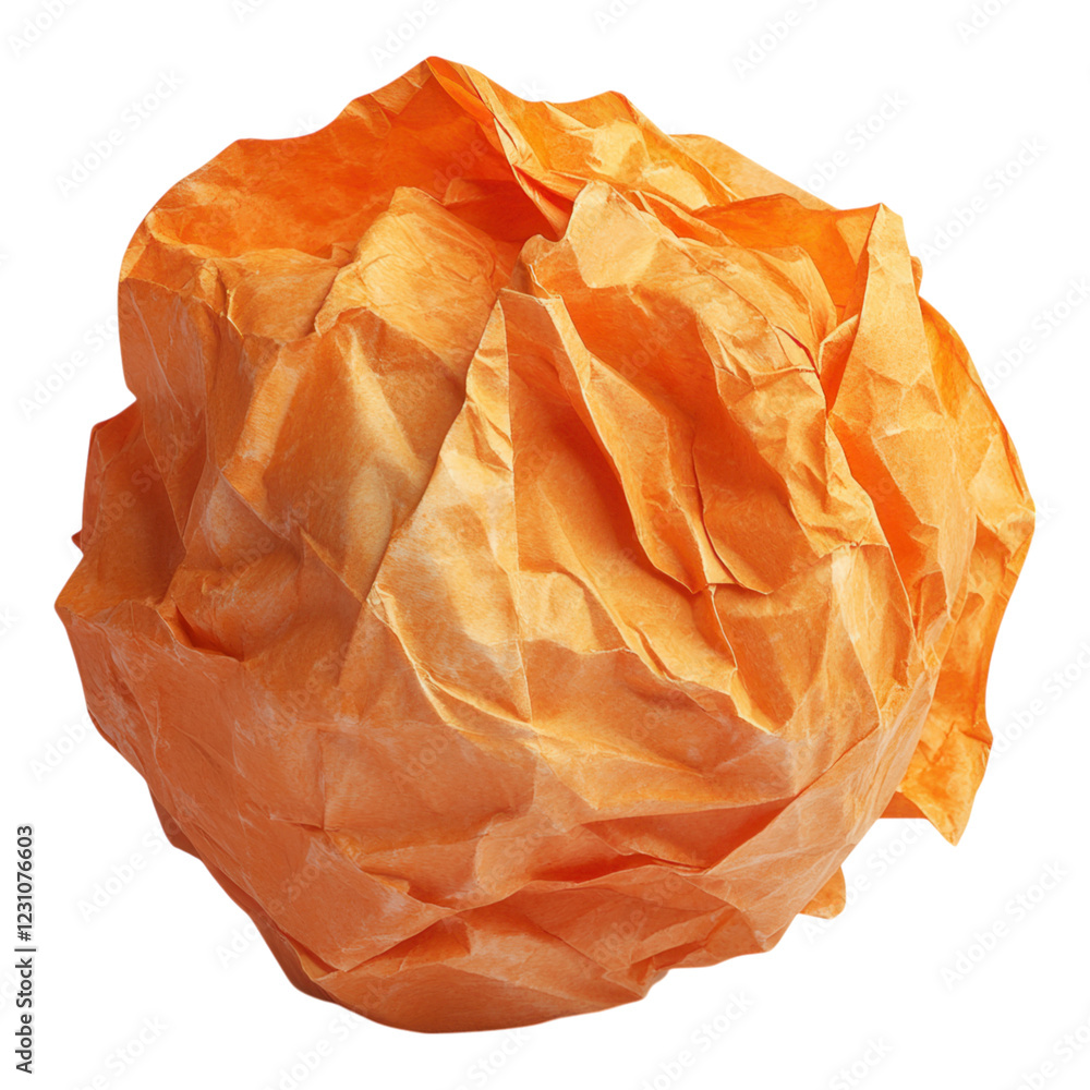 Crumpled Orange Paper Ball, Textured folds and shading add depth ...