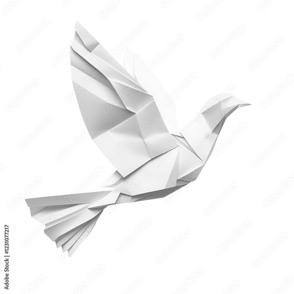 White origami dove, smooth lines, intricate folds, symbolizes peace ...
