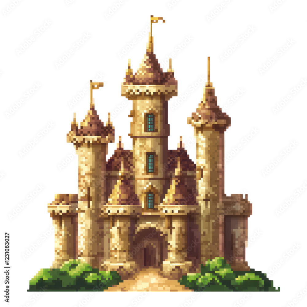 Pixel Art Castle Icon, tall towers, medieval fantasy theme, detailed ...
