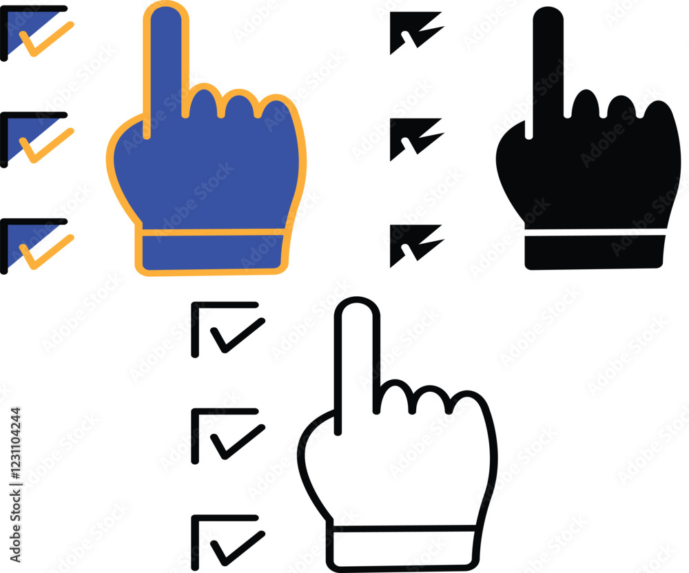 Vector de Stock Blue Hand Pointing with Checklist Icon - Selection and ...