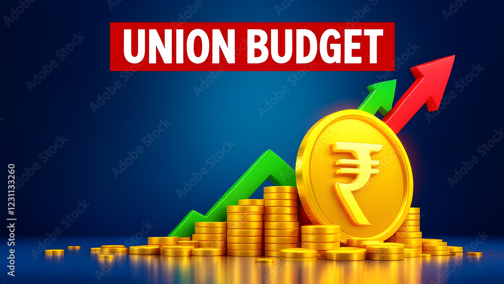 Indian union budget illustration with digital glowing map of India and ...