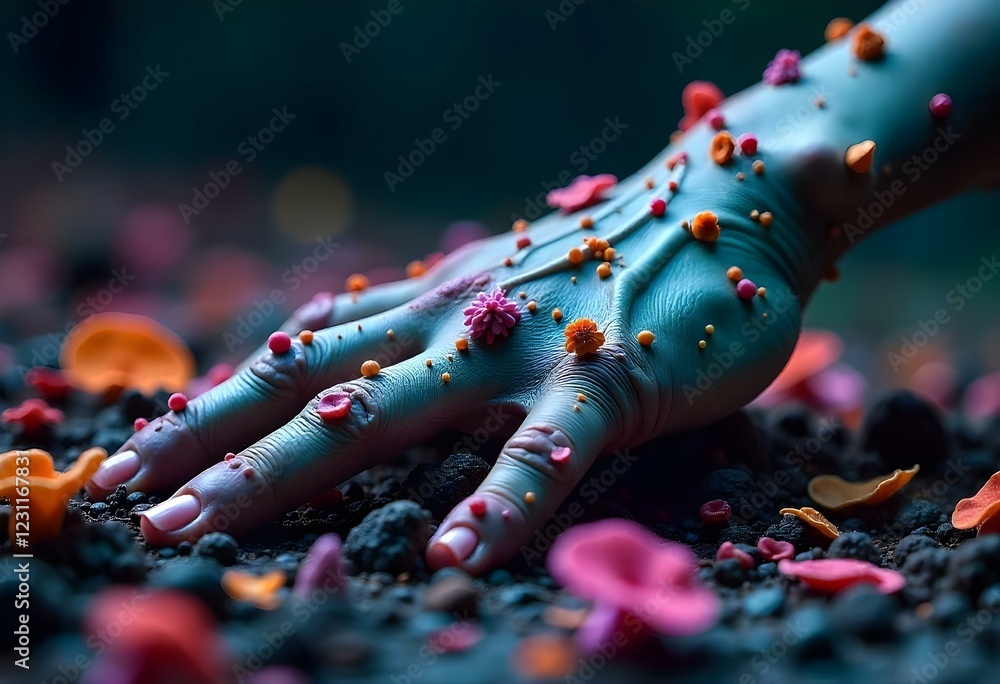 Terrifying Zombie Hand with Trypophobia Holes, Deformed Fingers & Fungal Infection Stock Photo ...