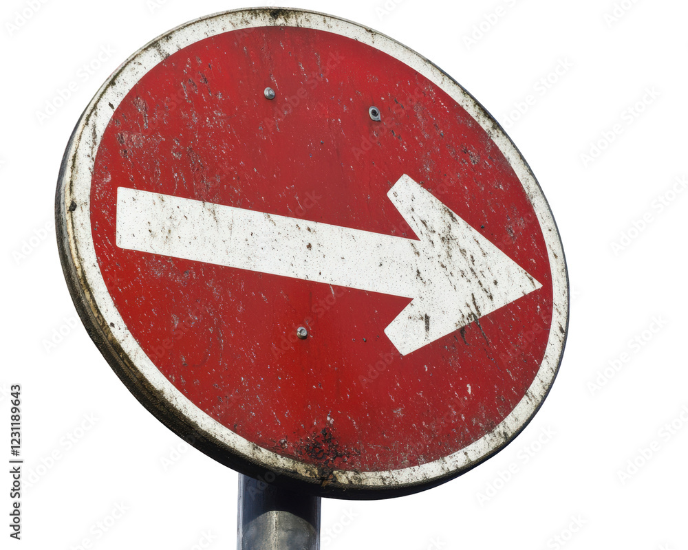 Stock-Foto „Red circular keep right sign with white arrow pointing ...