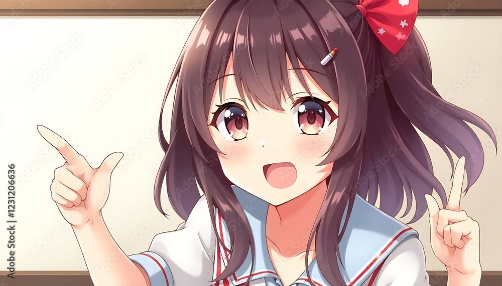 An anime girl with a playful expression, winking and pointing towards ...