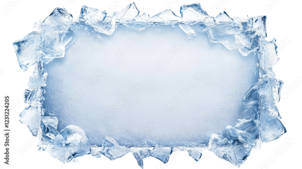 Realistic ice frame surrounding transparent background with copy space ...