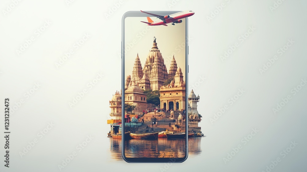 Vibrant Travel Collage of Varanasi Landmarks Emerging from a Smartphone ...